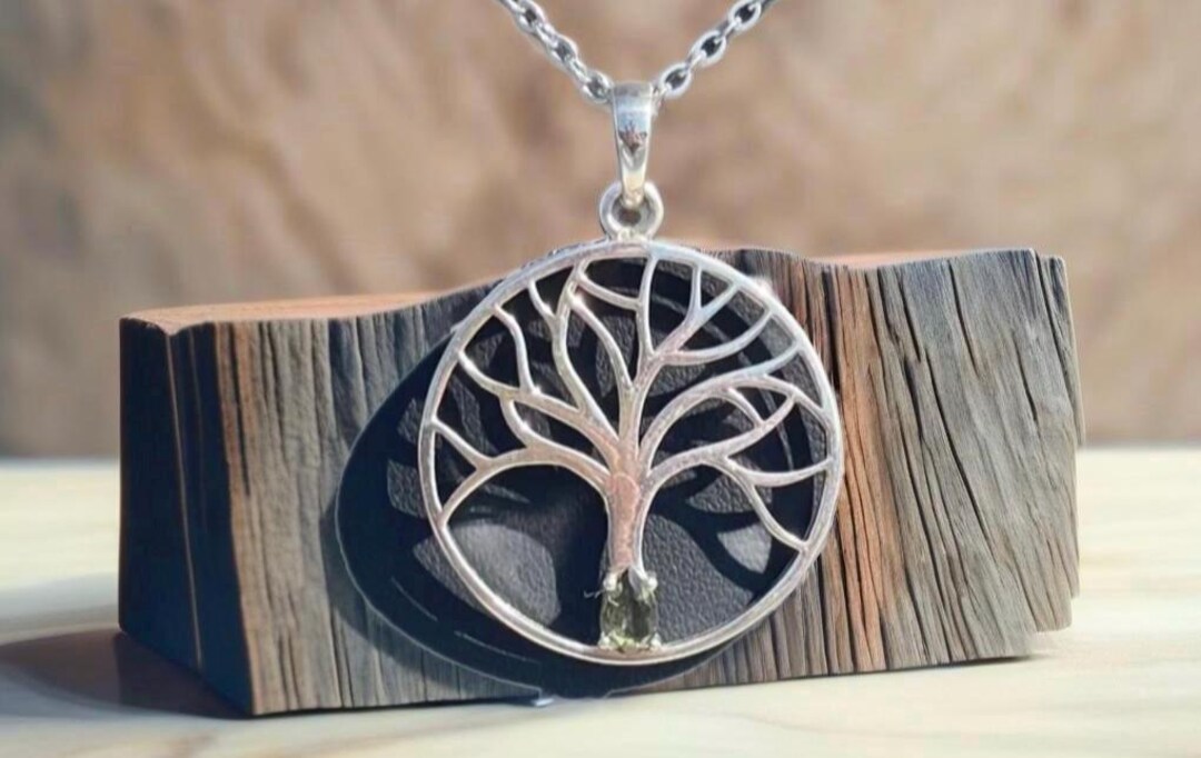 Beautiful Moldavite Tree of Life Silver Pendant - Etsy