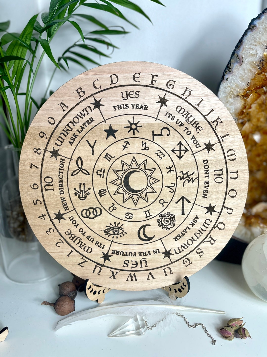 Witches Wooden Engraved Runes Pendulum Spirit Board | 30+40cm 15.7 ...