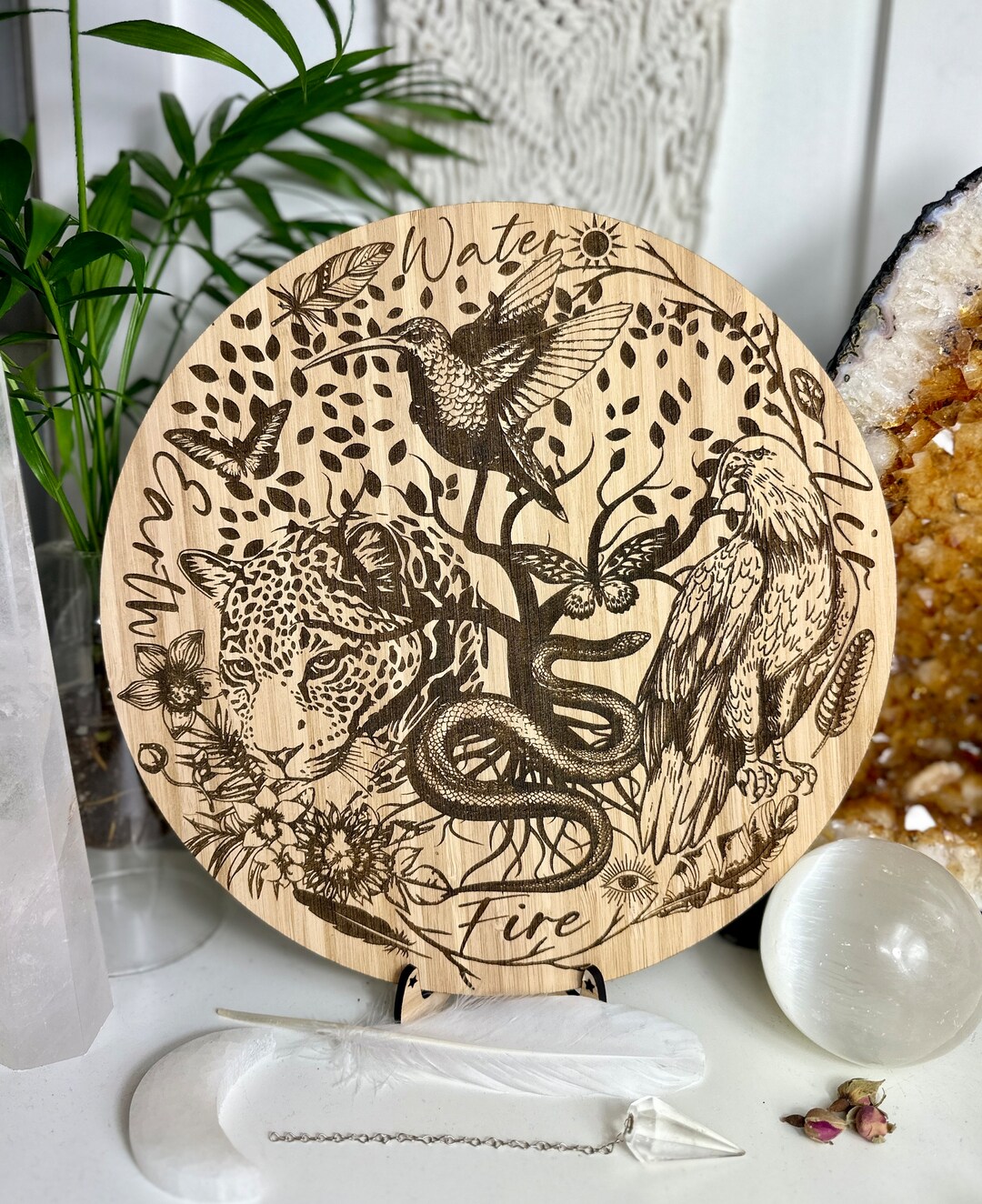Round Shamanic 4 Directions Board Serpent Jaguar Hummingbird Eagle ...