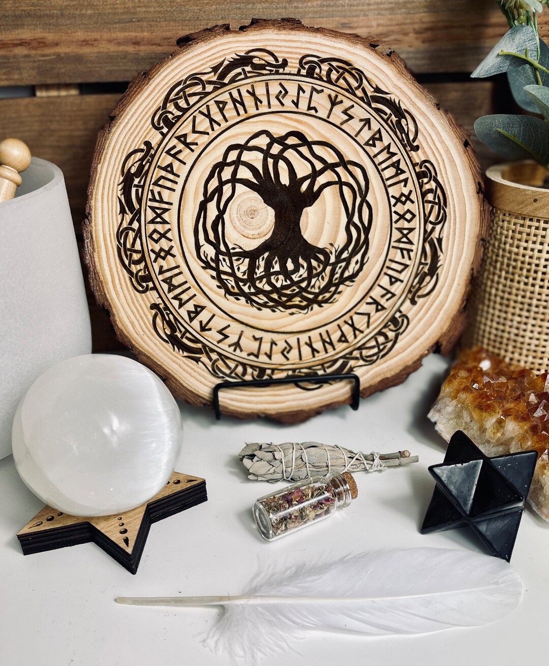Runes Board Celtic Tree on Wood Slice - Etsy UK