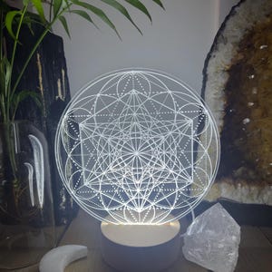 Metatron's Cube & Seed of Life Illuminated Wooden Base: Sacred Geometry ...