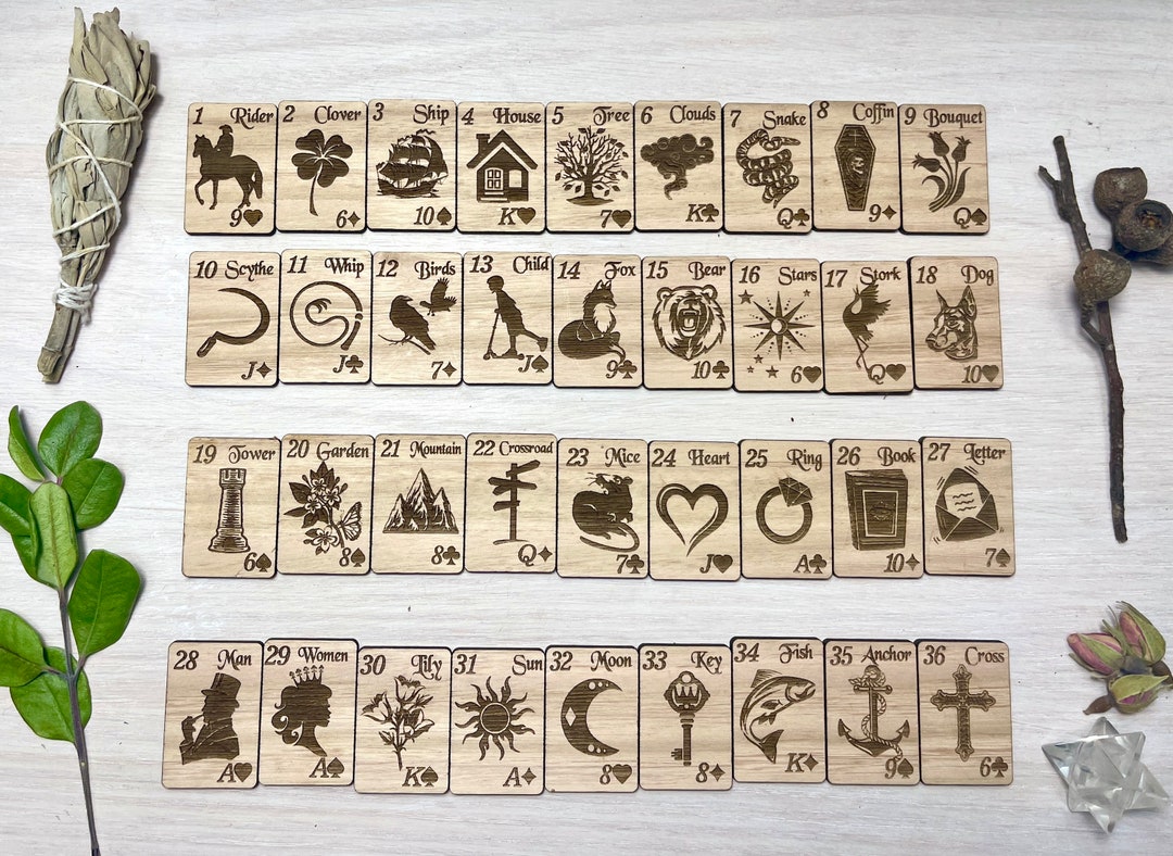 Lenormand wooden card set Readings with wooden Lenormand cards / Tiles ...