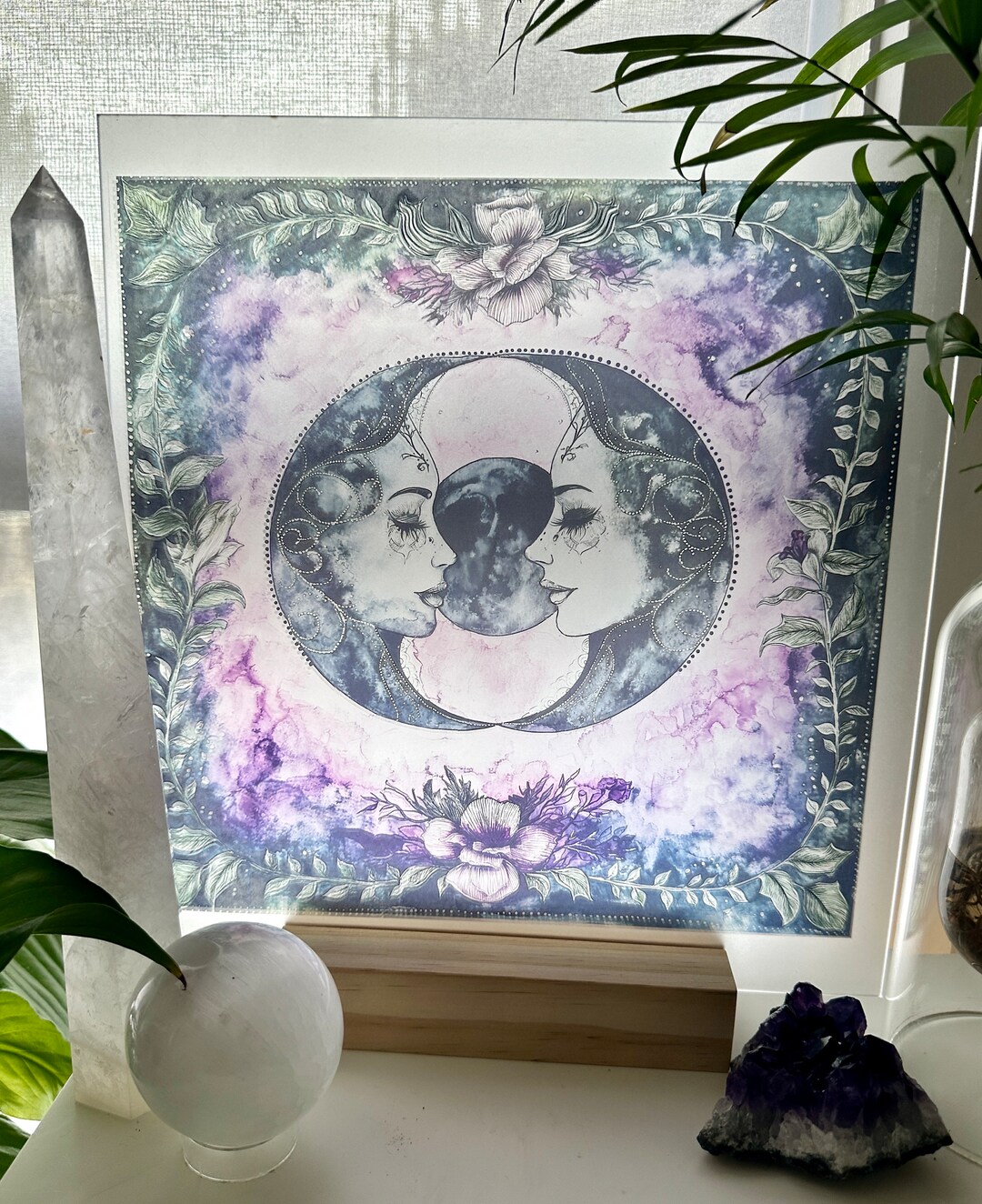 Triple Moon Floral Print Sun Catcher Ornamental Peice - Etsy