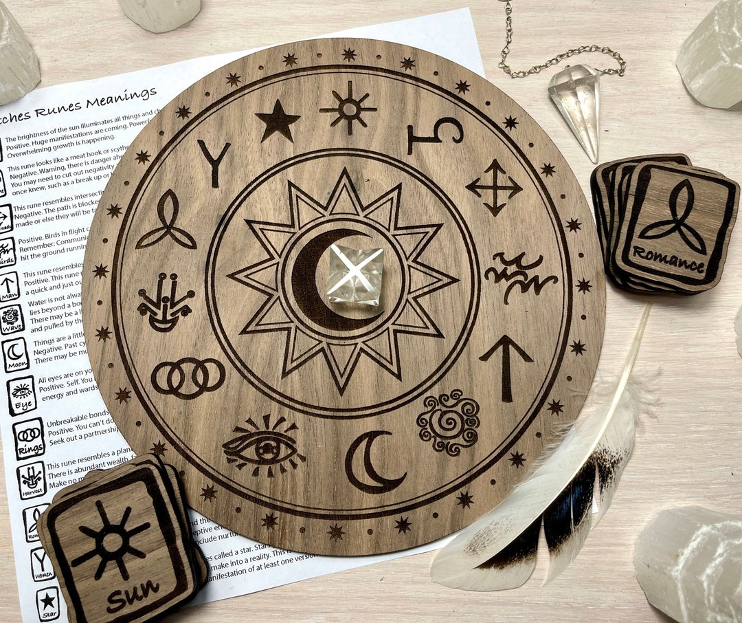 Witches Wooden Engraved Runes Pendulum Board | 30+40cm 15.7" Available ...