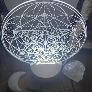 Metatron's Cube & Seed of Life Illuminated Wooden Base: Sacred Geometry ...