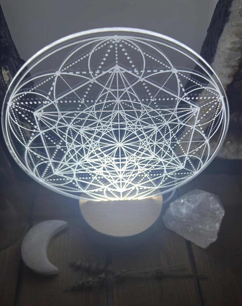 Metatron's Cube & Seed of Life Illuminated Wooden Base: Sacred Geometry ...