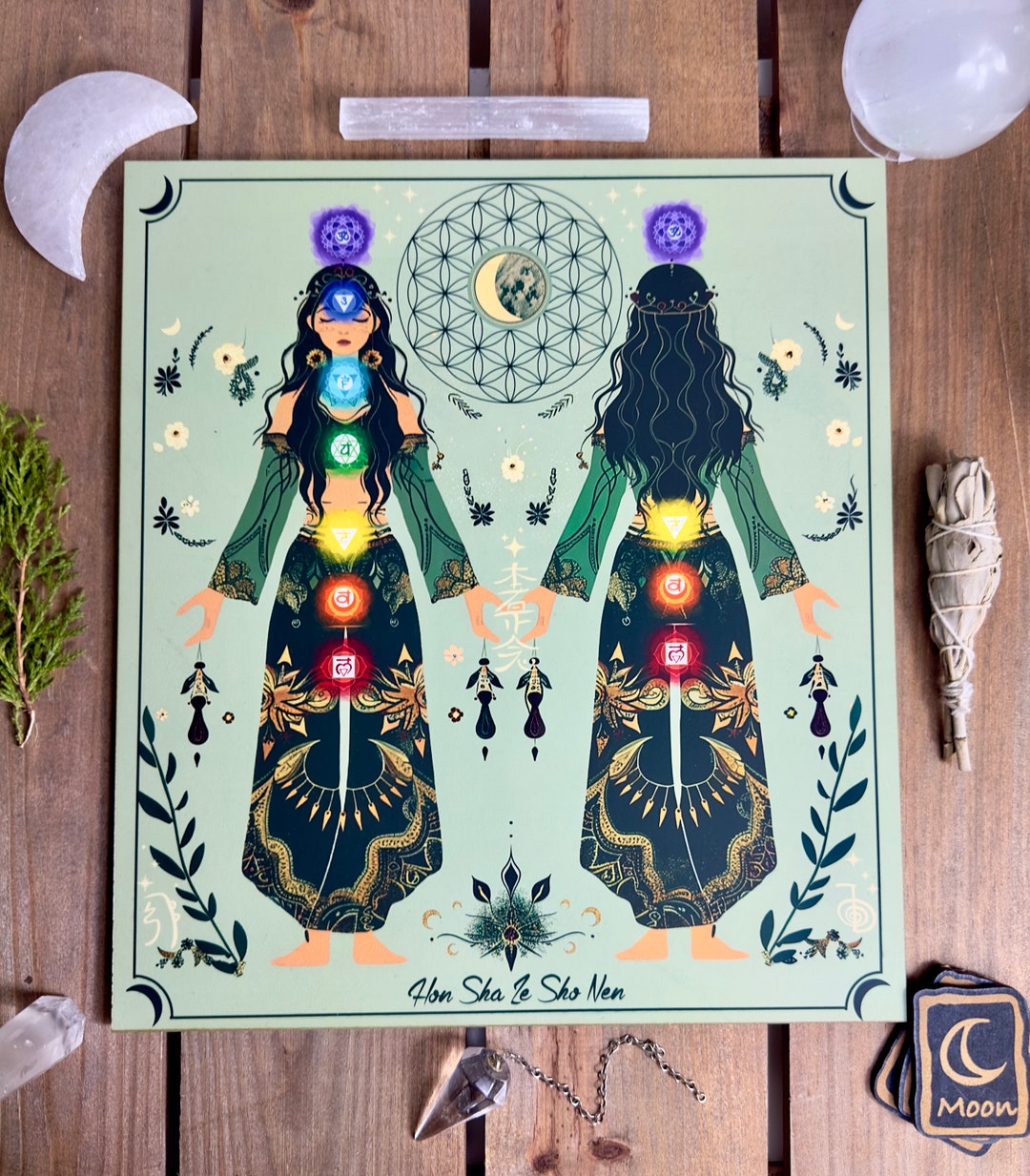 Female Front and Back Coloured Distant Healing Reiki Board With Chakras ...