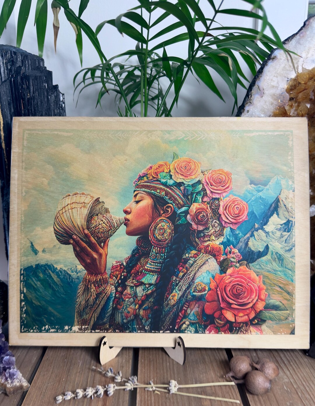 Beautiful Andes Shaman With Conch Shell Pachamama Printed Art Locally ...