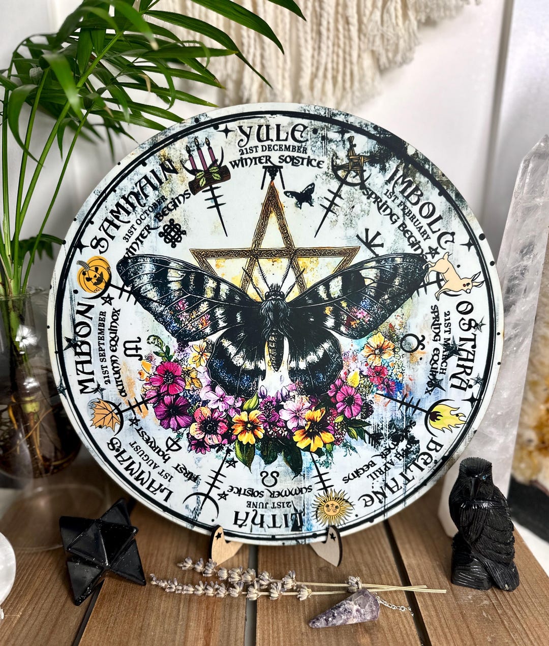 Moth Floral Pentagram | Wheel of the Year Board | Wiccan | Witch Pagan ...