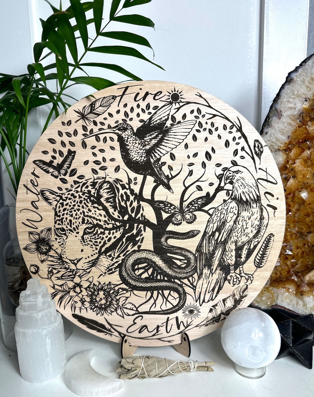 Round Shamanic 4 Directions Board | Serpent | Jaguar | Hummingbird ...