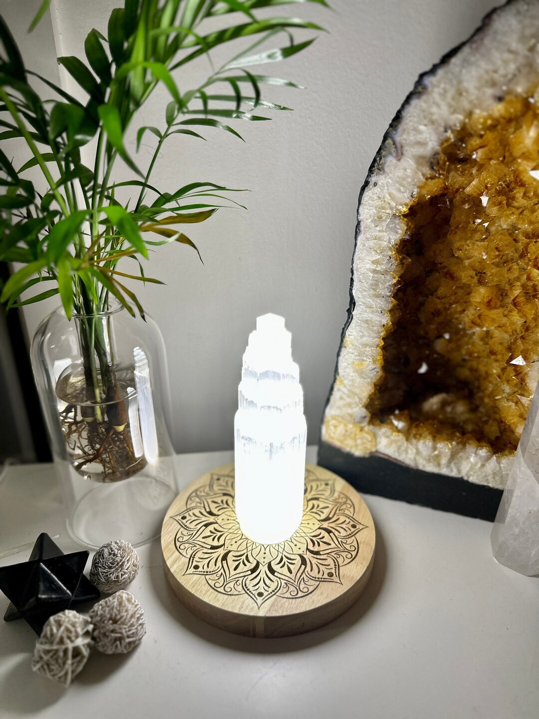 Mandala - Large Led Base + Selenite Tower Set - Etsy