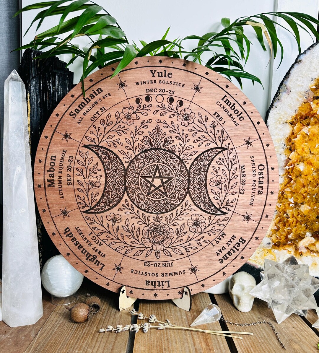 Triple Moon Floral | Wheel of the Year Board | Pagan Wiccan Calendar ...