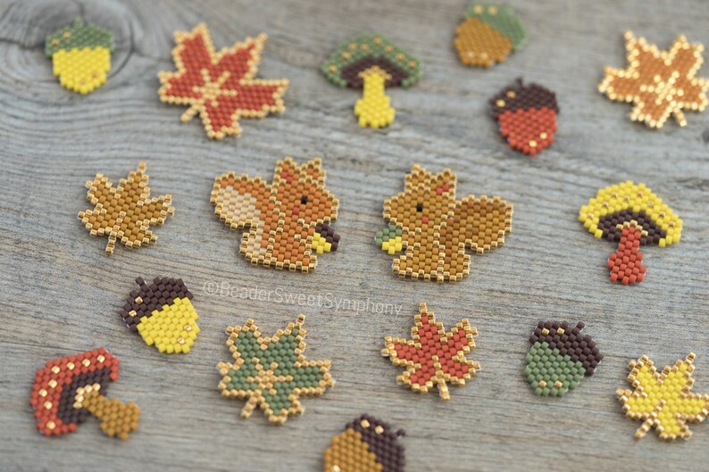 Autumn Brick Stich Patterns – Squirrel, Leaves, Mushroom and FREE Acorn Pattern - Etsy