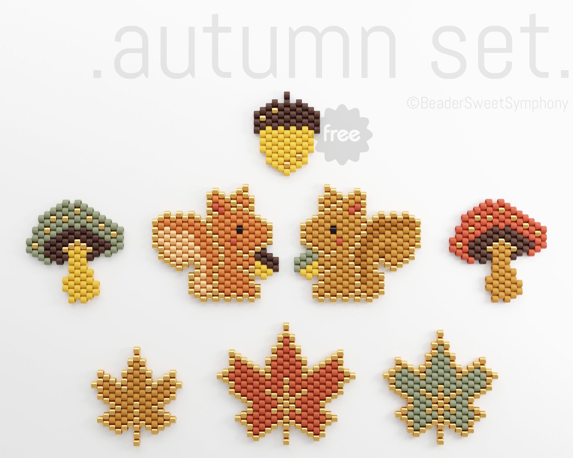 Autumn Brick Stich Patterns Squirrel Leaves Mushroom and - Etsy