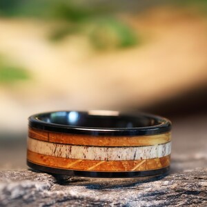 The Tipsy Elk: Whiskey Barrel Wood Deer Antler Ring Inlay Black Ceramic ...