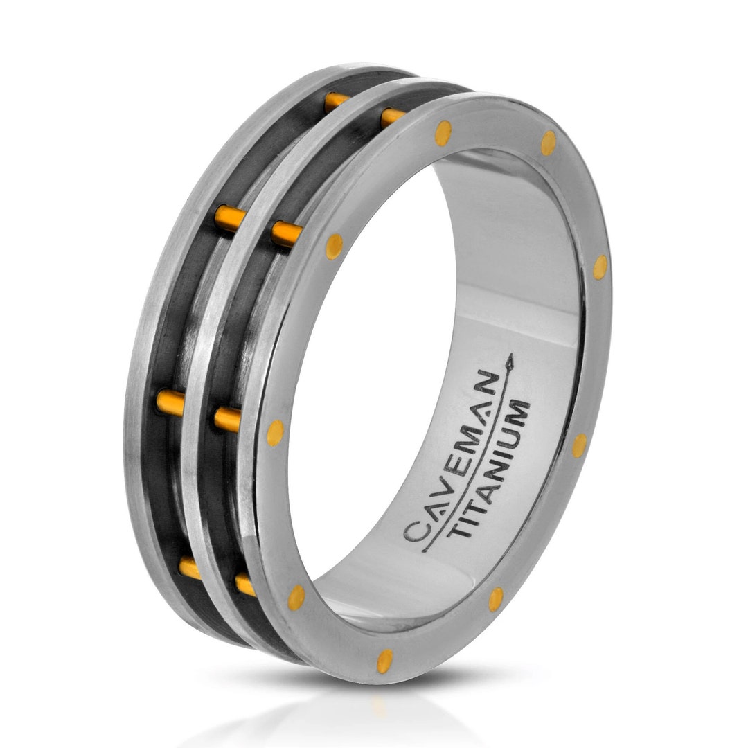 Modern Titanium and Brass Piston Ring Wedding Band - Etsy