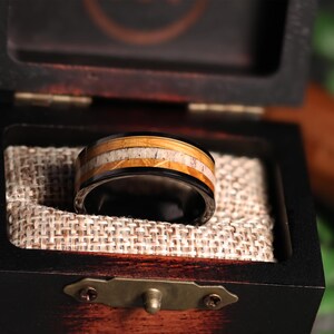 The Tipsy Elk: Whiskey Barrel Wood Deer Antler Ring Inlay Black Ceramic ...