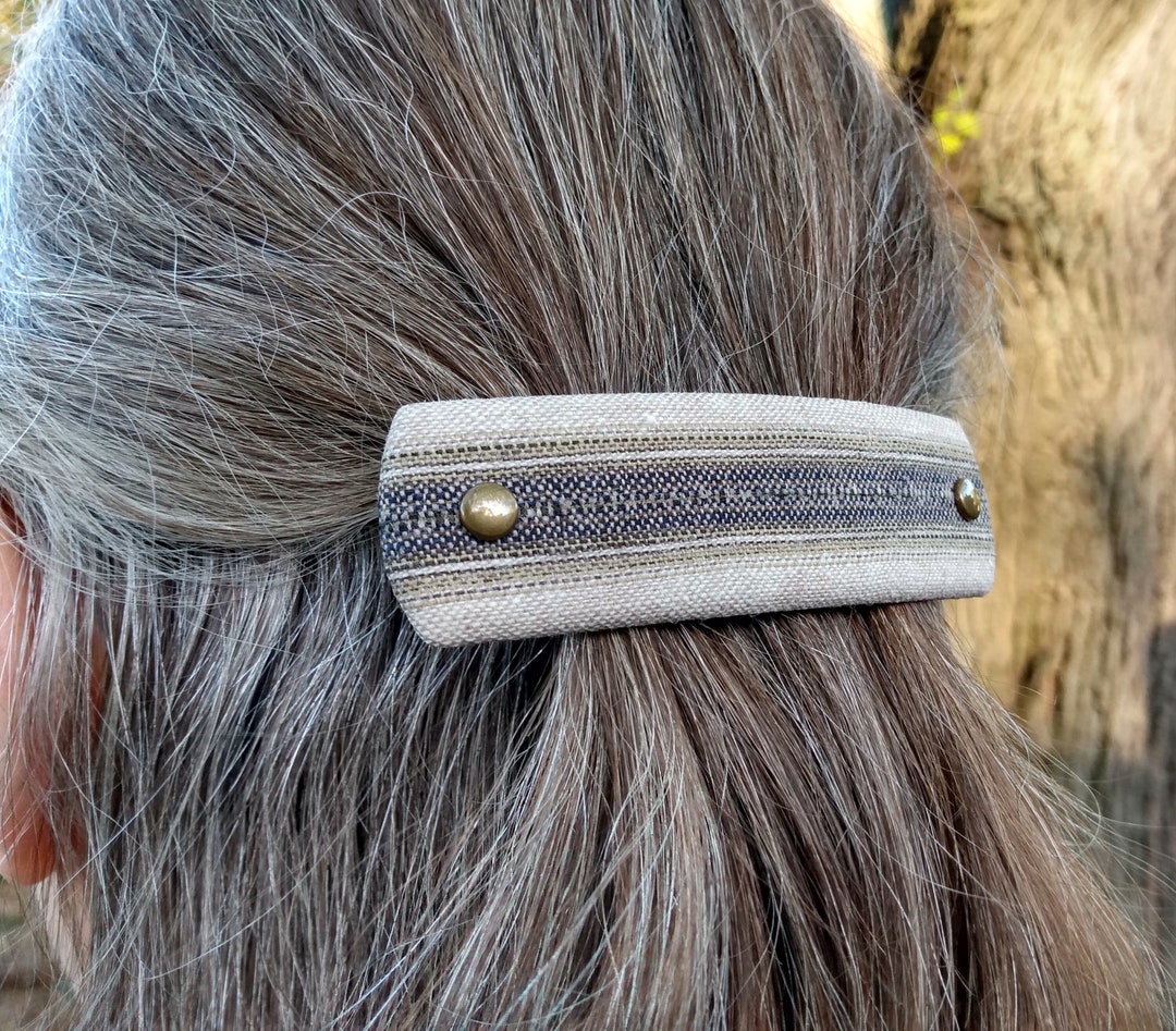 Cotton/linen Fabric Selvage Handmade Hair Clip - Antique Brass Rivets ...