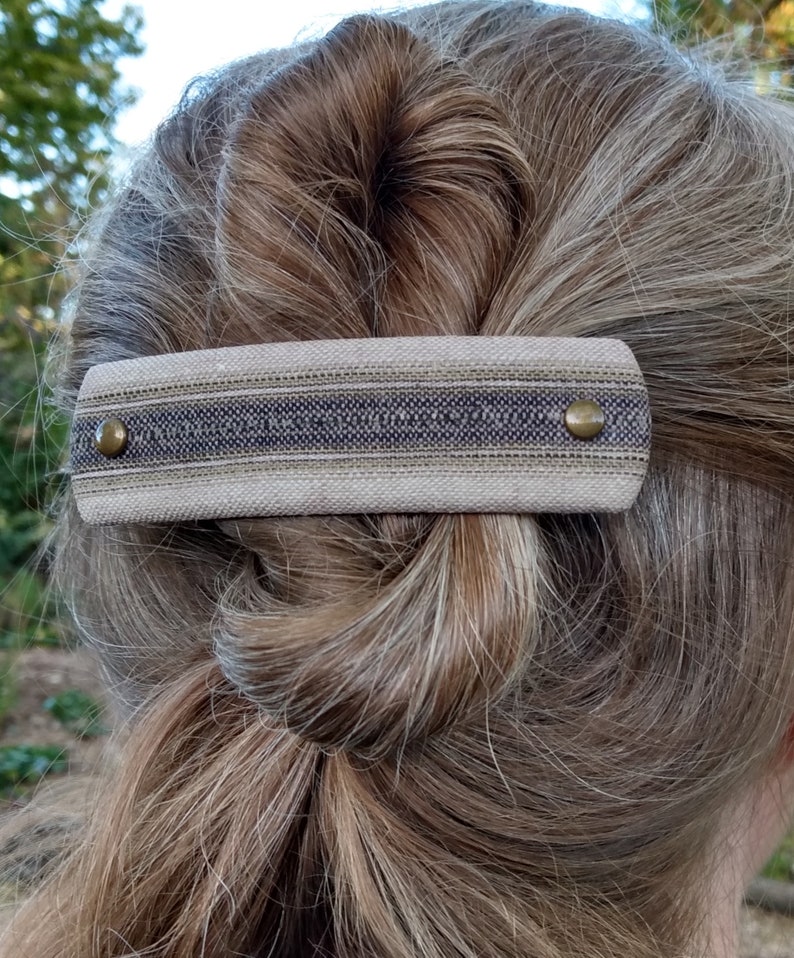 Cotton/linen Fabric Selvage Handmade Hair Clip - Antique Brass Rivets ...