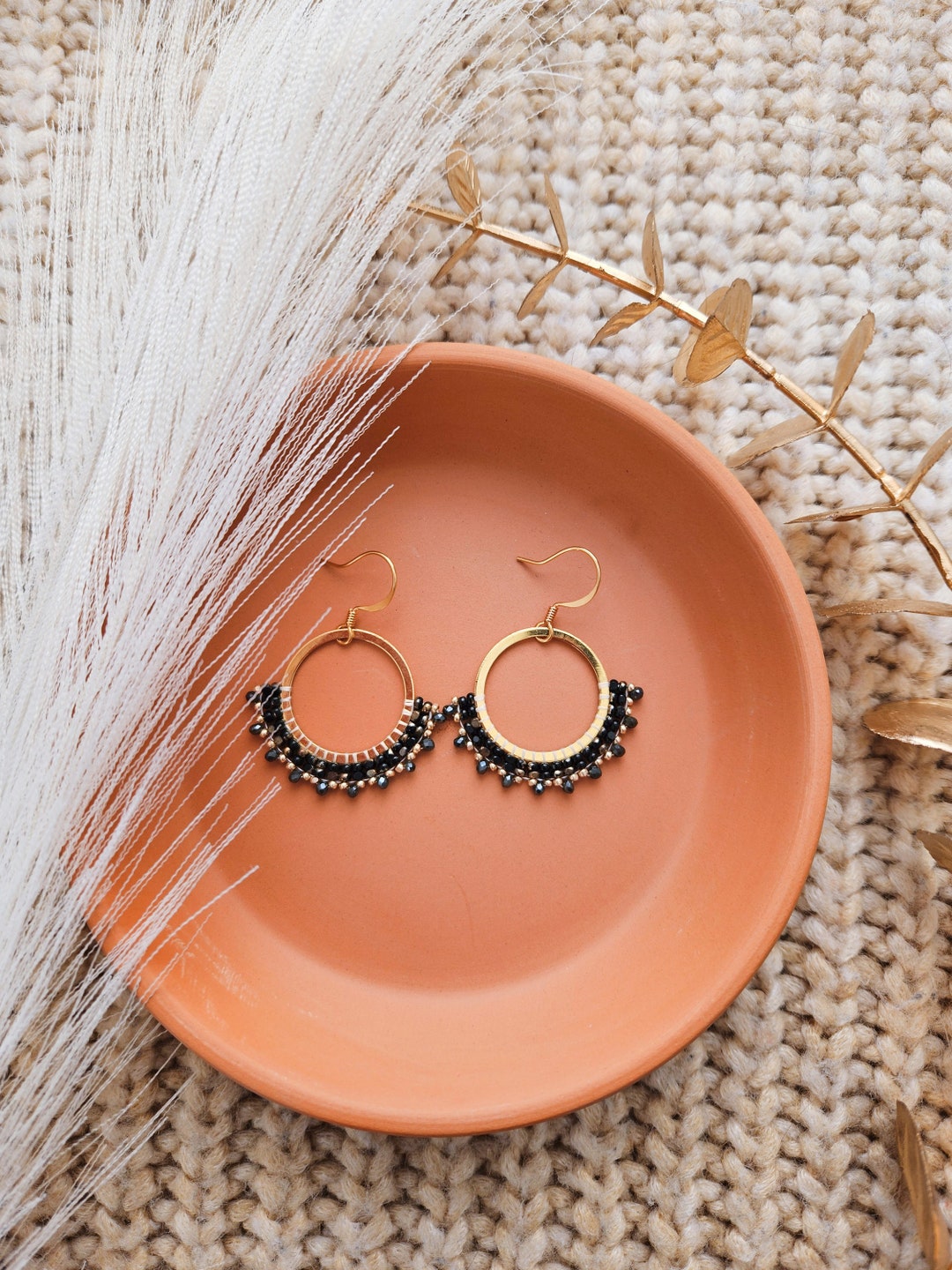 Bailey Earthy Beaded Hoops 14K Gold-filled Earwires Handwoven Slow-made ...