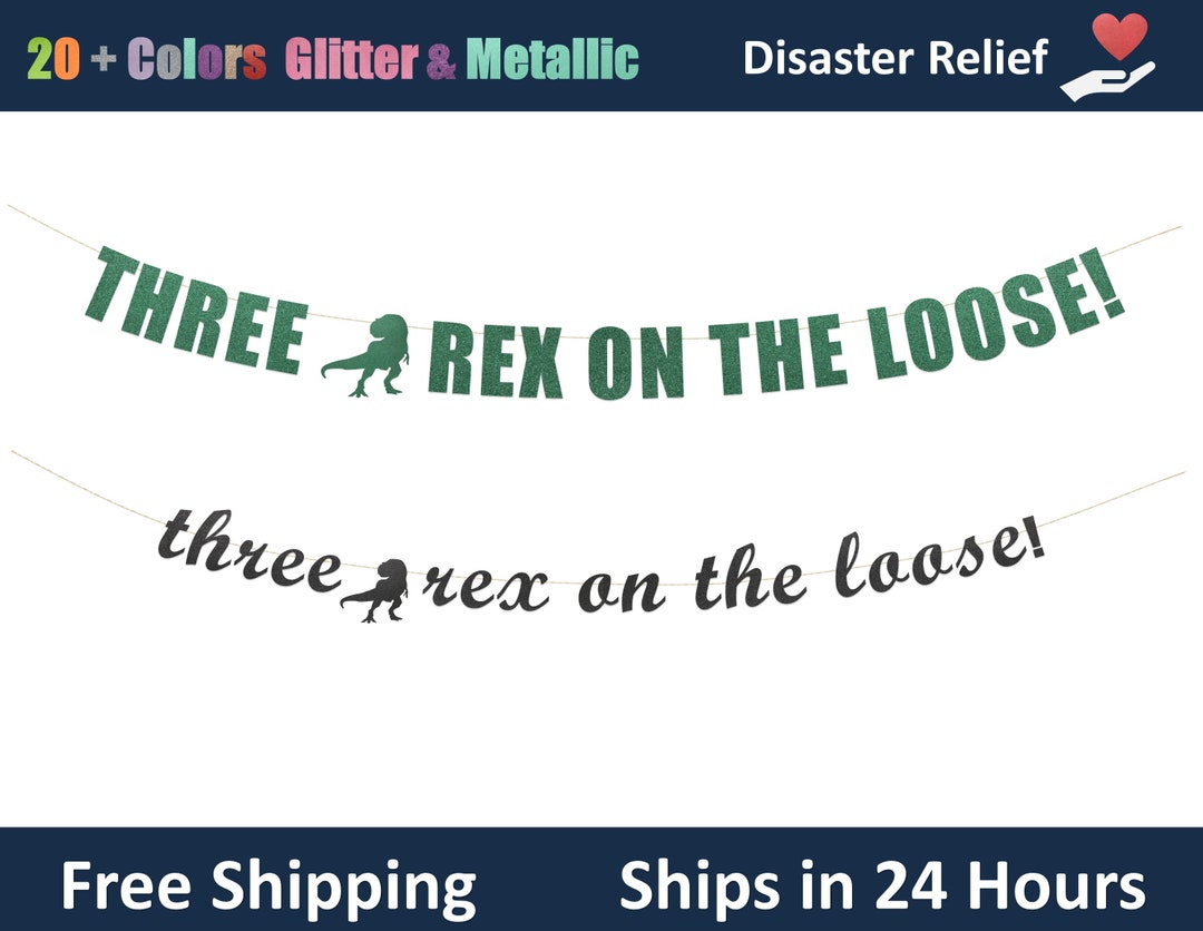 Three Rex on the Loose Banner Dinosaur Theme Birthday, Third Birthday ...