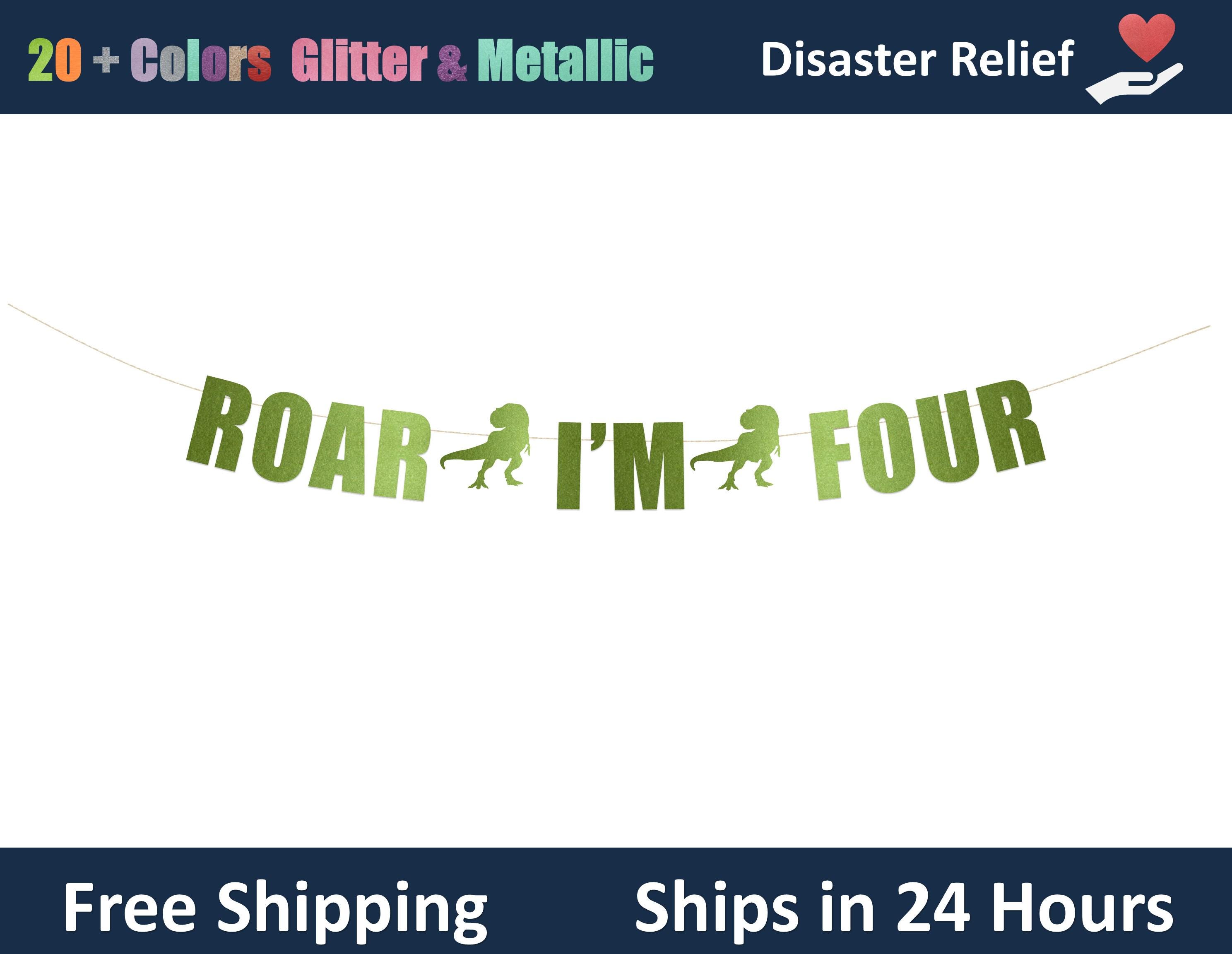 Roar I'm Four Banner - Dinosaur Theme Birthday, Fourth Birthday Party ...