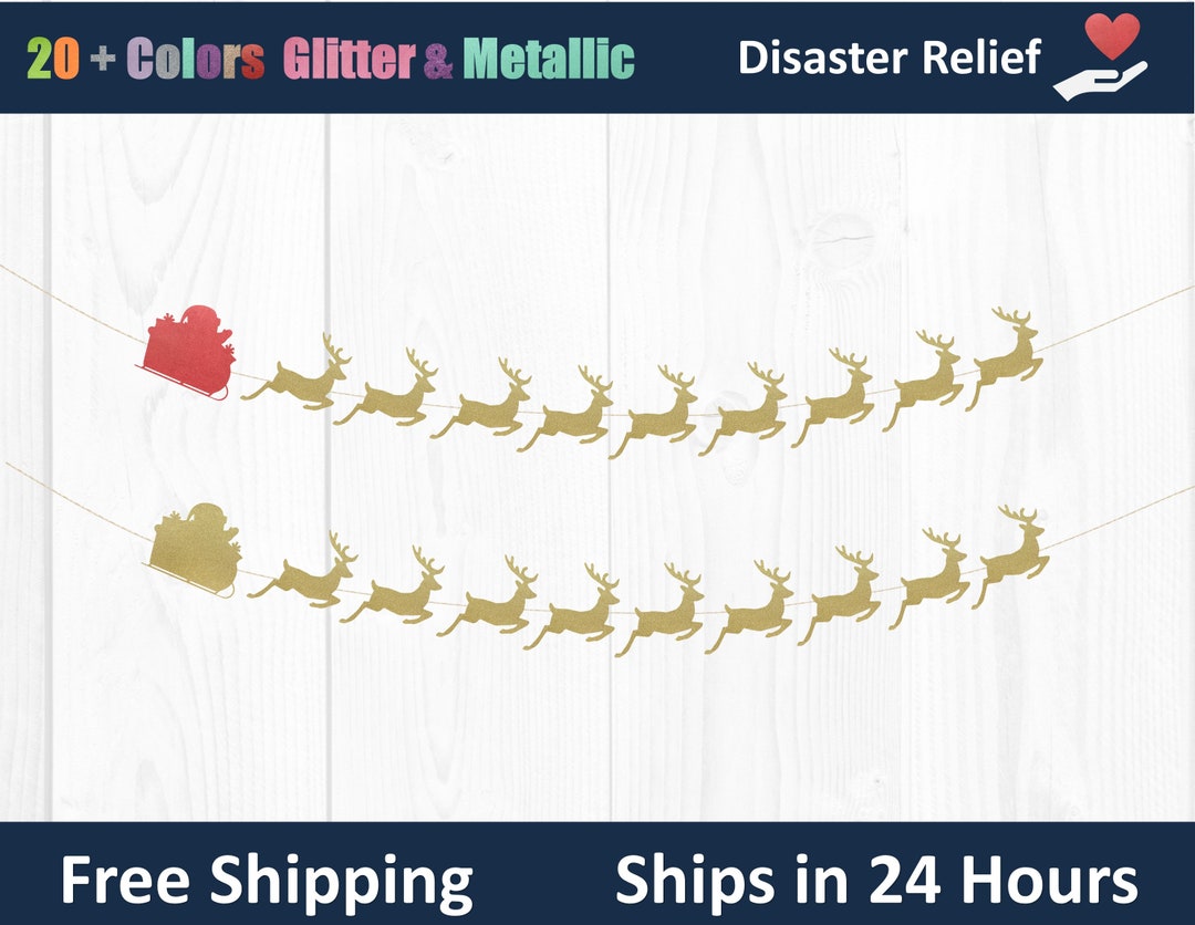 Santa Sleigh and Reindeer Banner -christmas Party Decorations ...