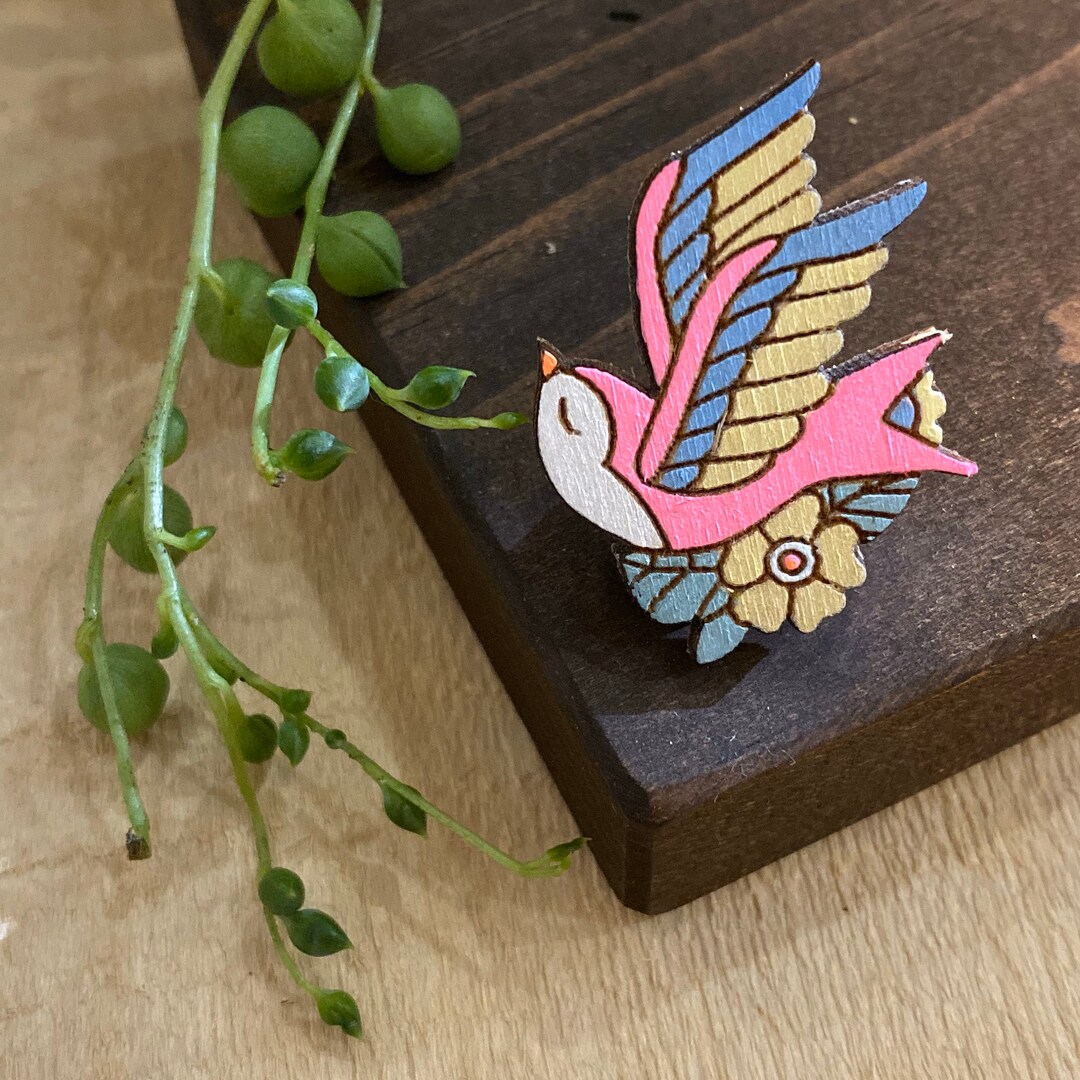 Sparrow Lapel Pin // Pastel American Traditional Bird - Etsy