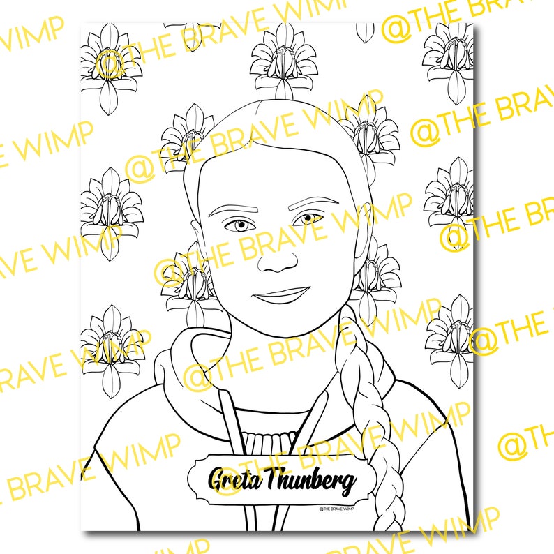Greta Thunberg Coloring Page // Sheroes : Our Time is Now // Digital ...