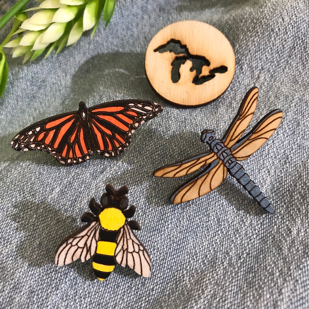 Nature Pin Pack // Monarch Butterfly, Dragonfly, Bee, Great Lakes Pins ...