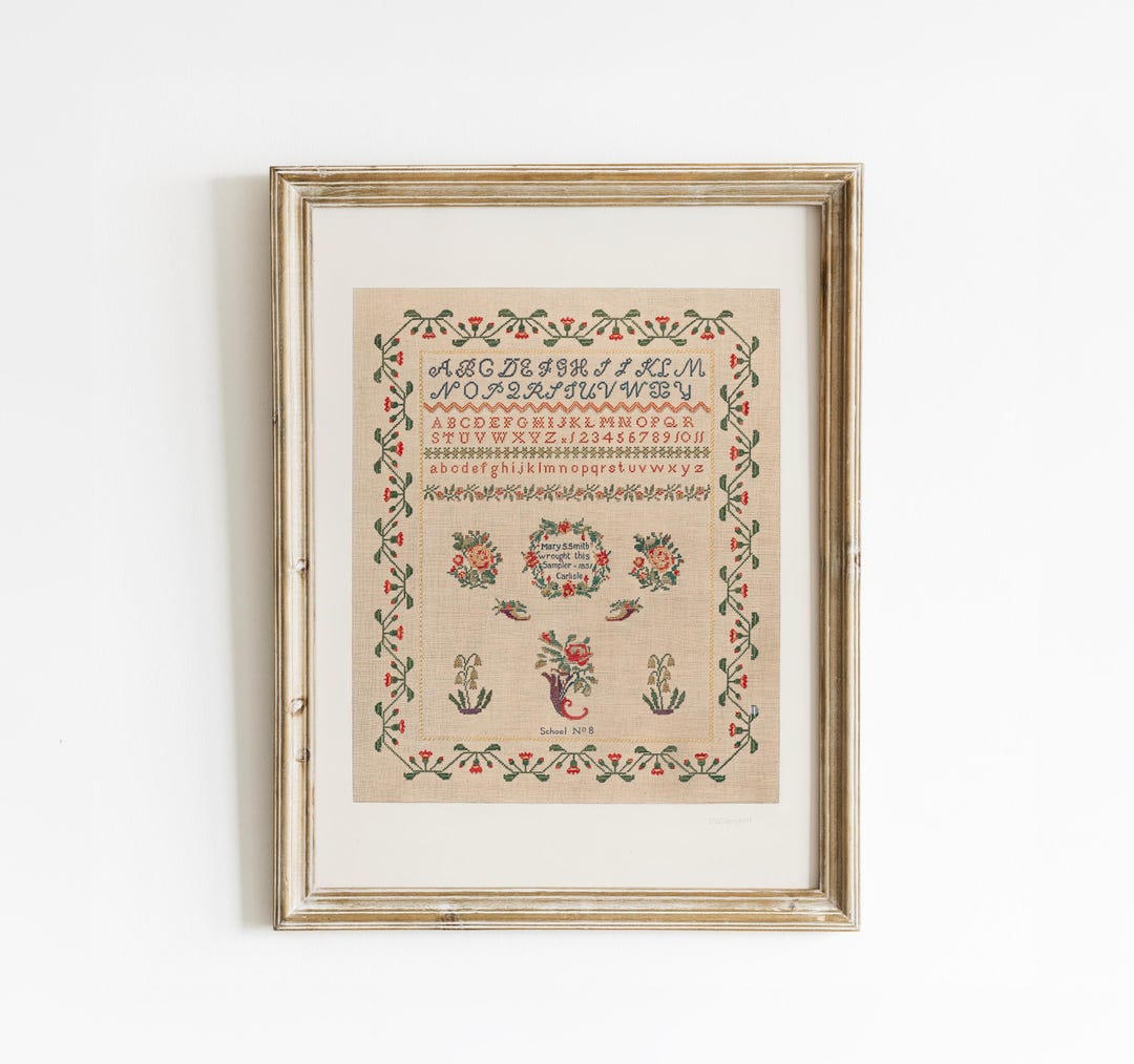 Primitive Folk Art Sampler Print: Early American Embroidery (printable ...
