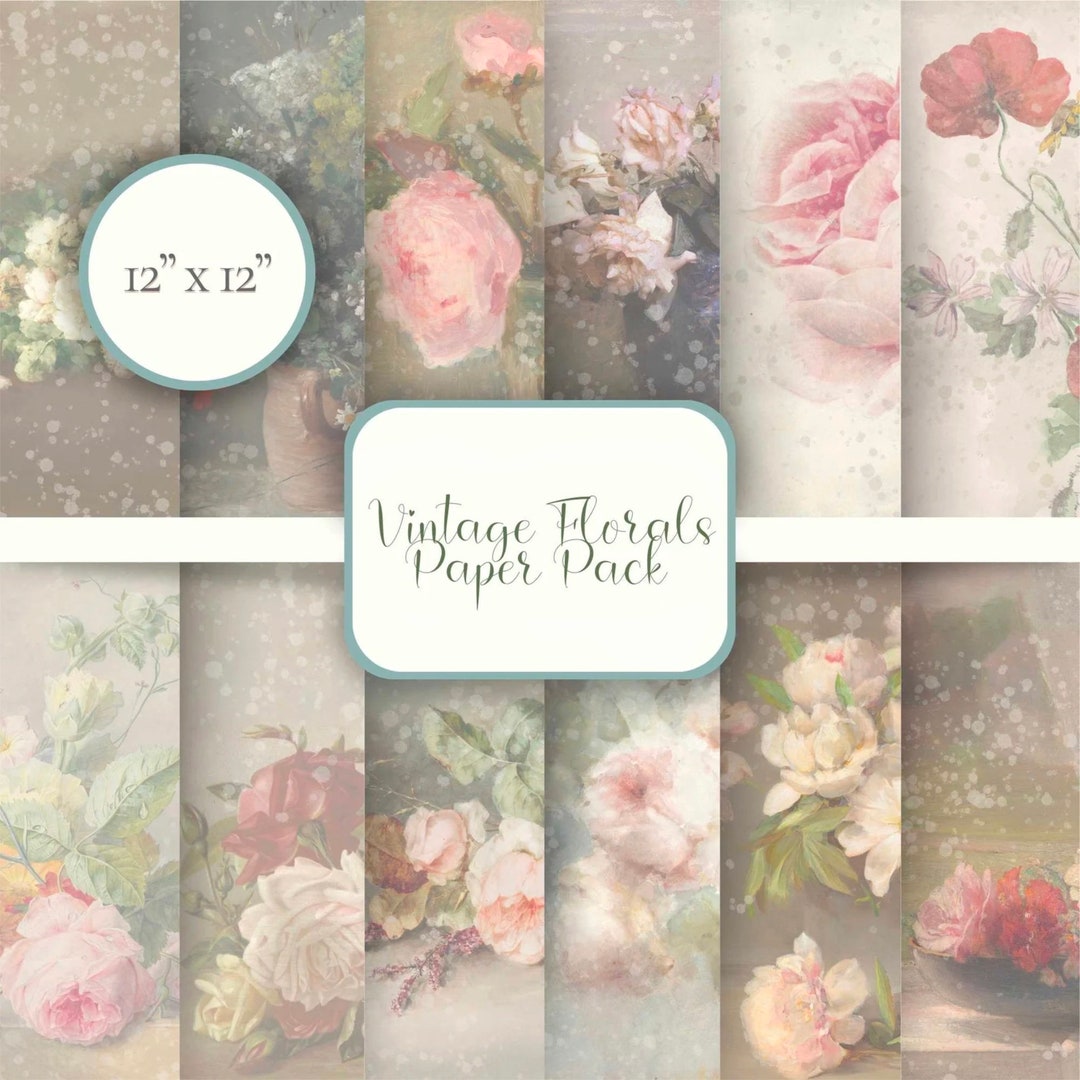 Floral Scrapbook Paper | Shabby Roses Paper Pack | 12x12 Digital Paper ...