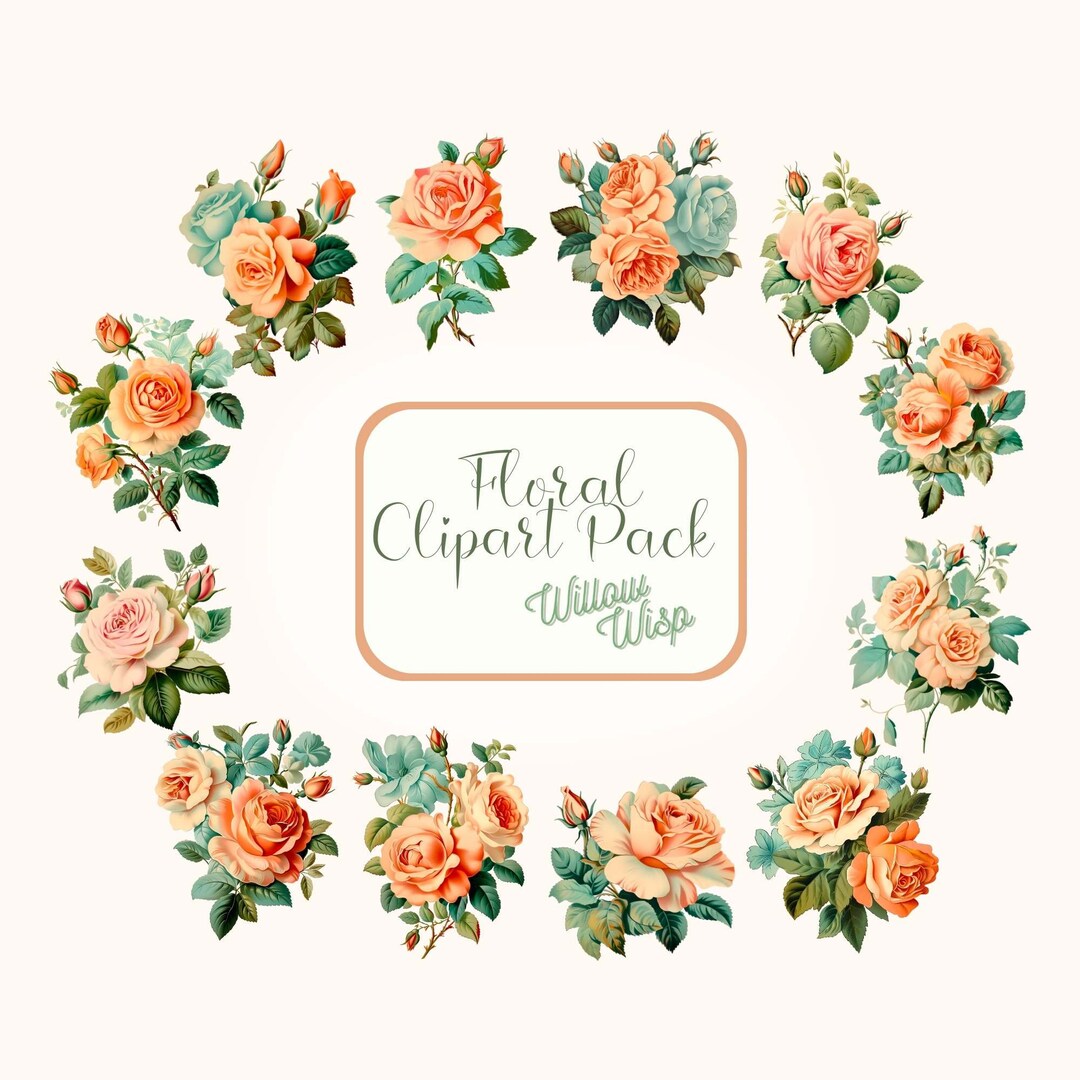 Rose Clipart Pack Sage Green Floral Junk Journal Clipart - Etsy