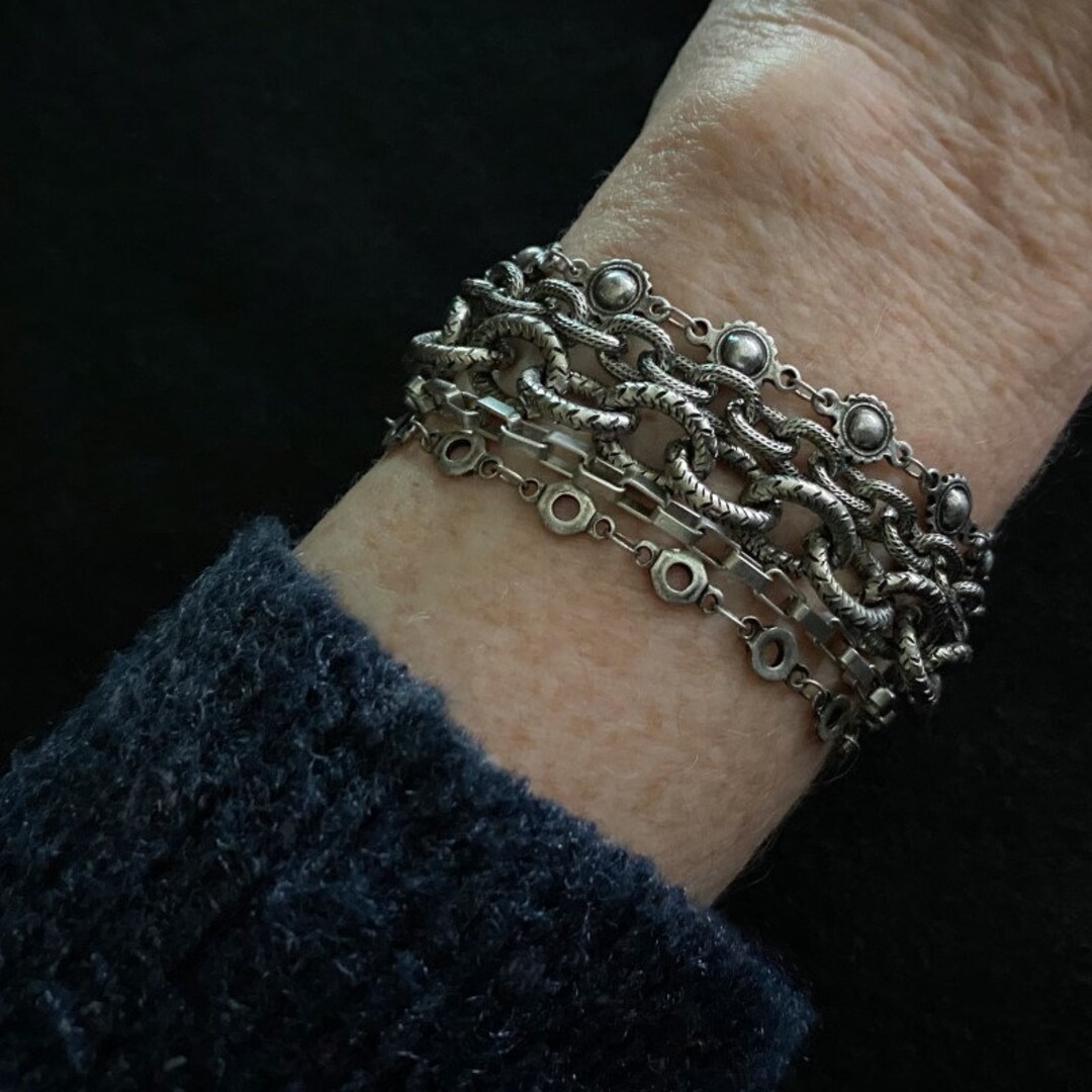 Rocker Style Chain Bracelets, Multi Chain Cuff, Rocker Jewelry, Charm ...