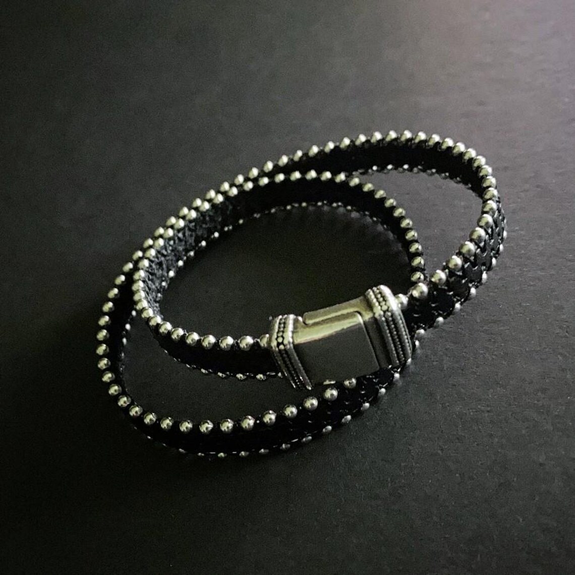 Rocker Bracelets, Studded Leather Bracelet, Ball Chain and Leather ...