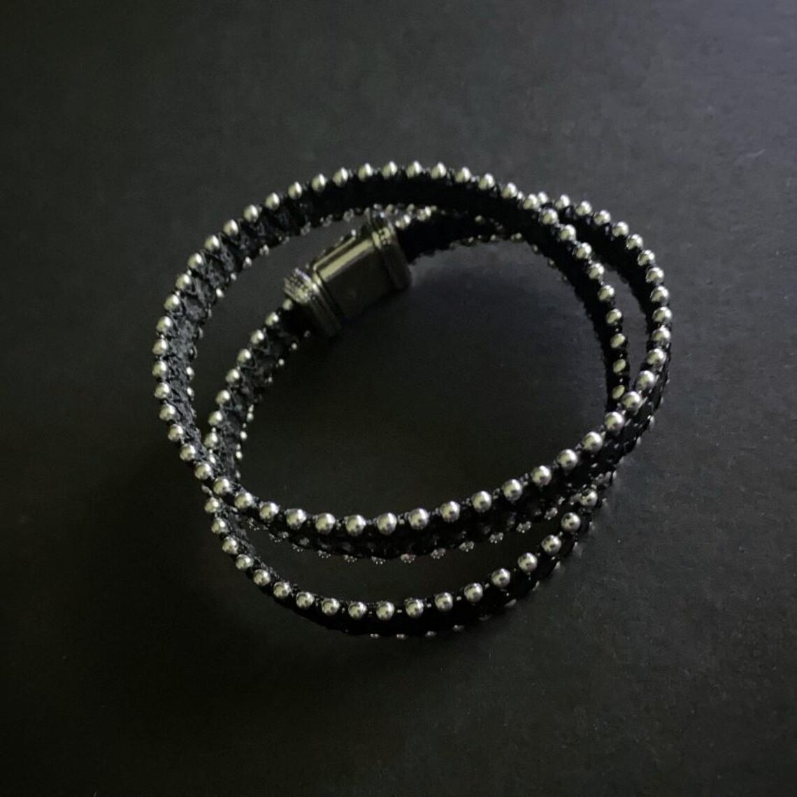 Rocker Bracelets, Studded Leather Bracelet, Ball Chain and Leather ...