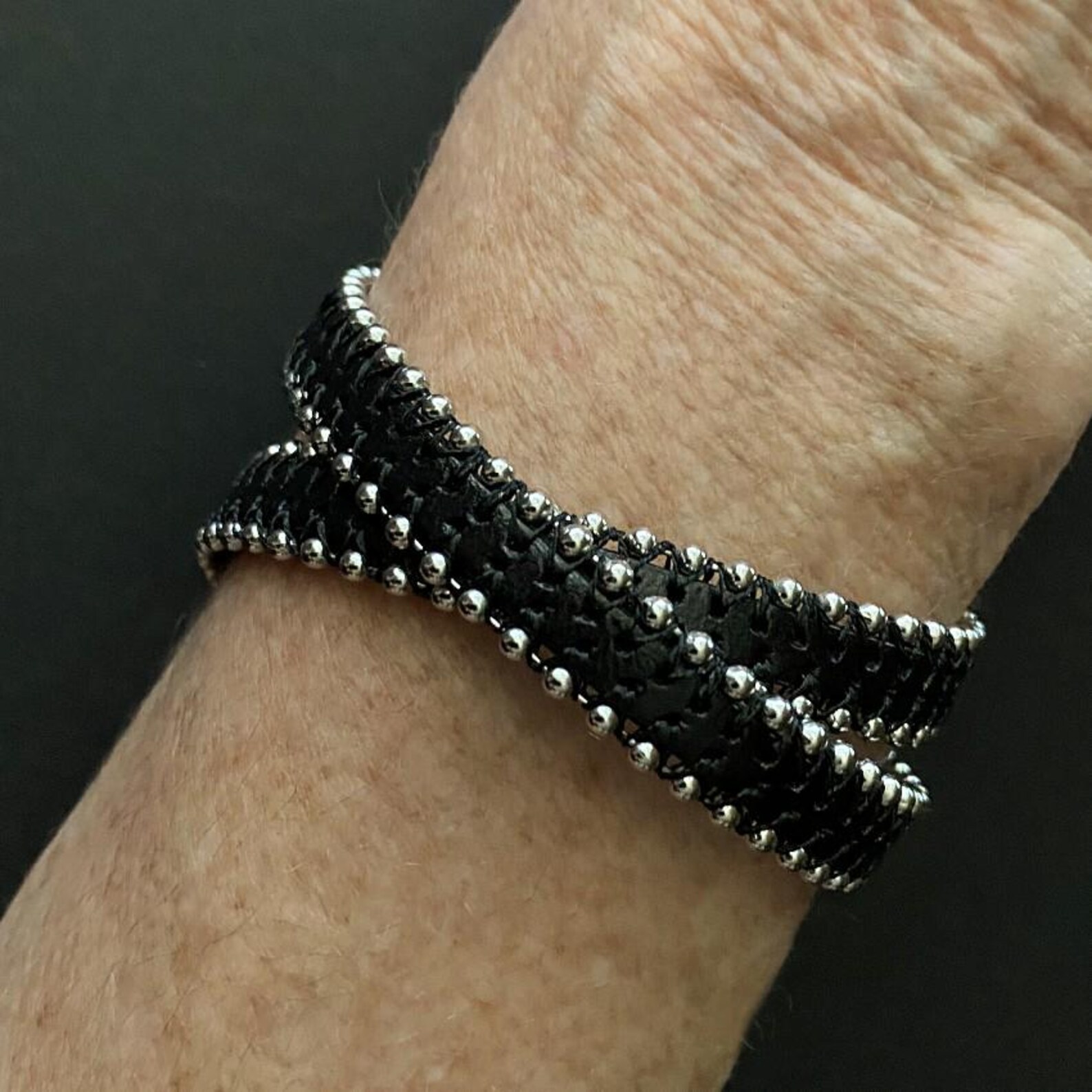Rocker Bracelets, Studded Leather Bracelet, Ball Chain and Leather ...