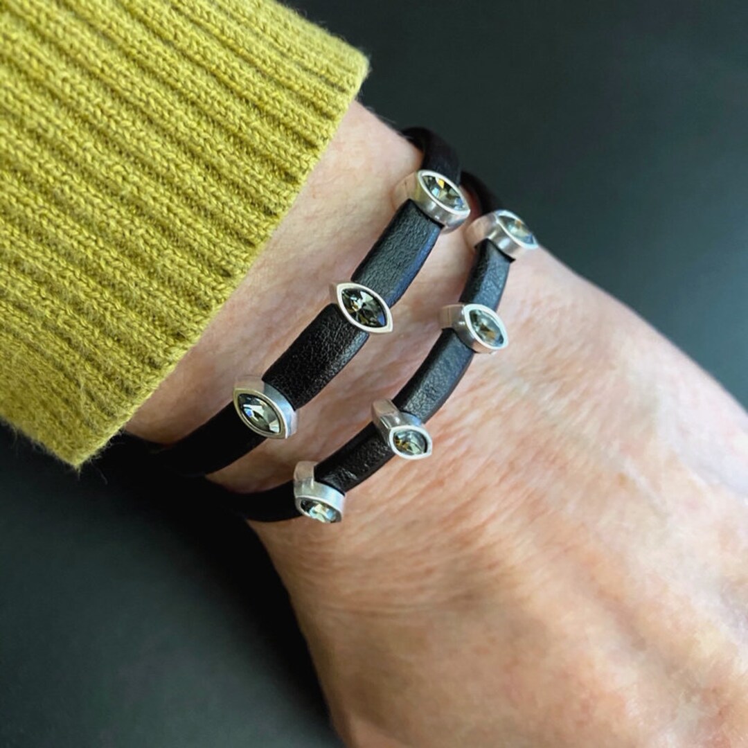 Swarovski Crystal Leather Bracelets Black Diamond Crystal - Etsy