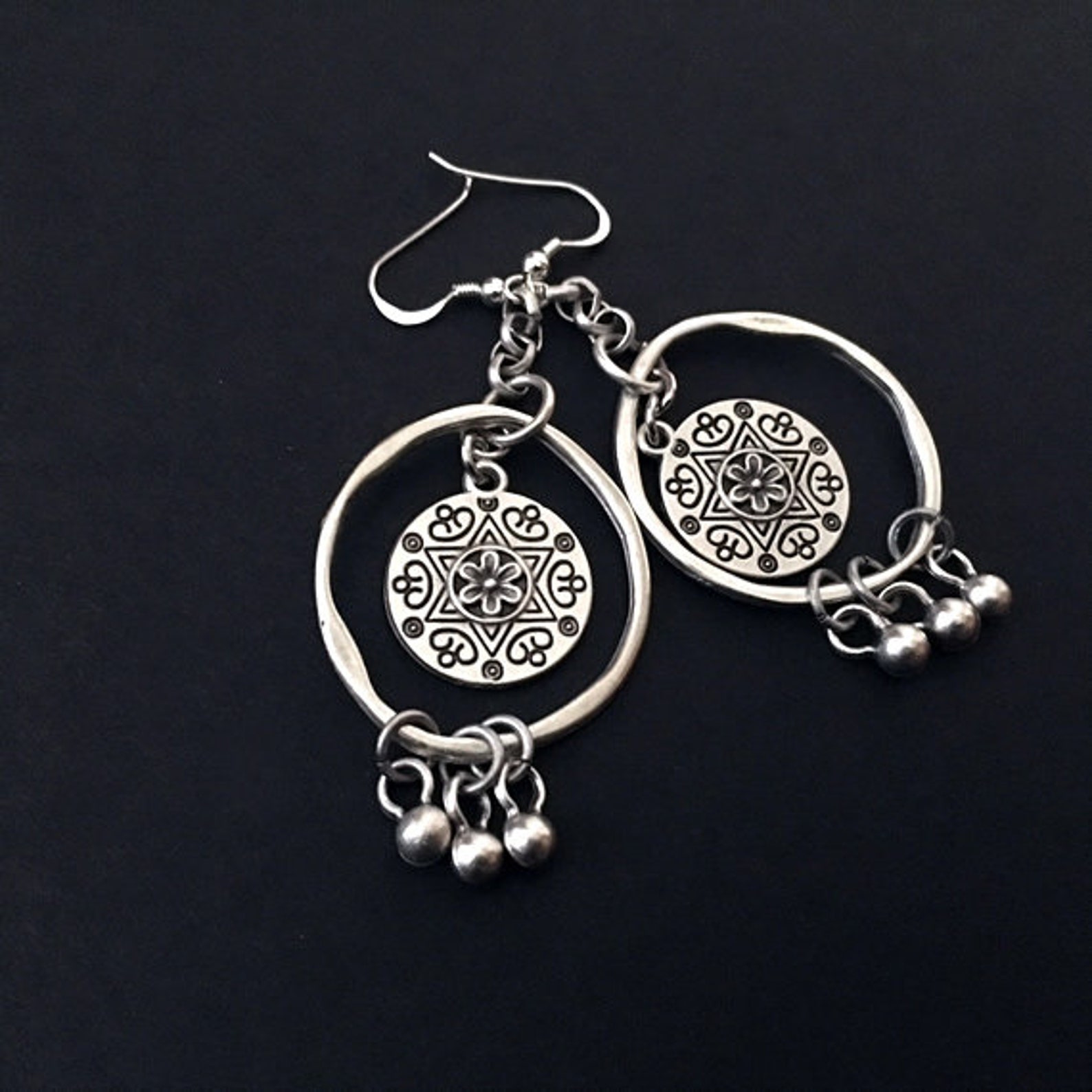 Boho Earrings Tribal Jewelry Circle Dangles Hippie Chic Etsy