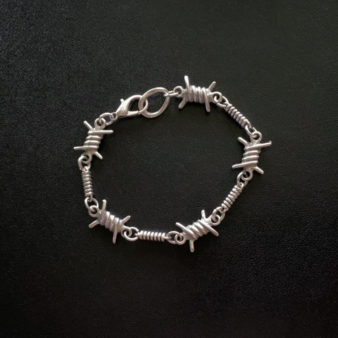 Barbed Wire Chain Bracelet, Punk Rock Bracelet, Silver Chain Jewelry ...