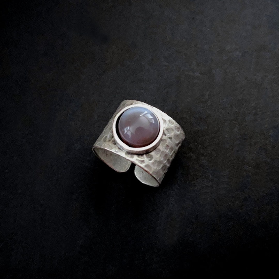 Gemstone Ring, Wide Silver Ring, Botswana Agate, Boho Jewelry, Wide ...