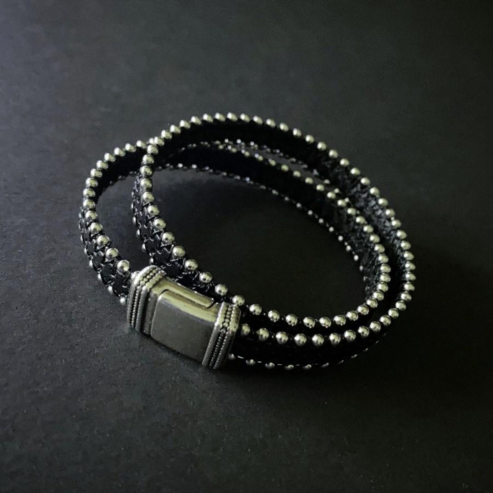 Rocker Bracelets, Studded Leather Bracelet, Ball Chain and Leather ...