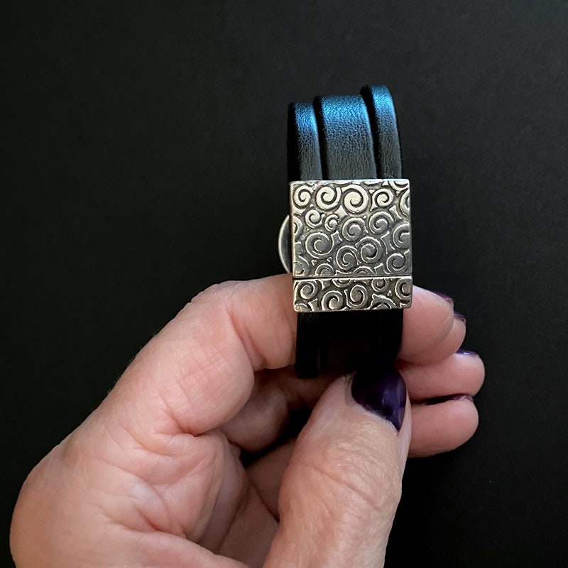 Wide Band Bracelet Cuff Bracelets Leather and Silver - Etsy