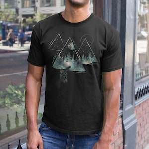 Mens Nature T Shirt Forest Trees Mountain Adventure Tee Hiking Camping ...