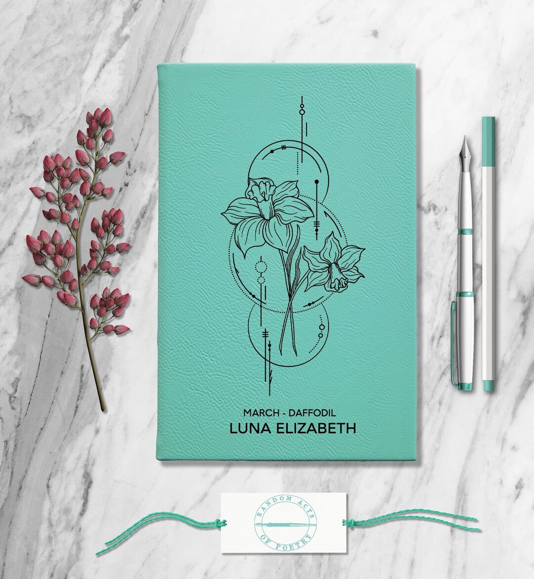 Birth Flower Personalized Name Notebook Custom Geometric Floral Journal ...