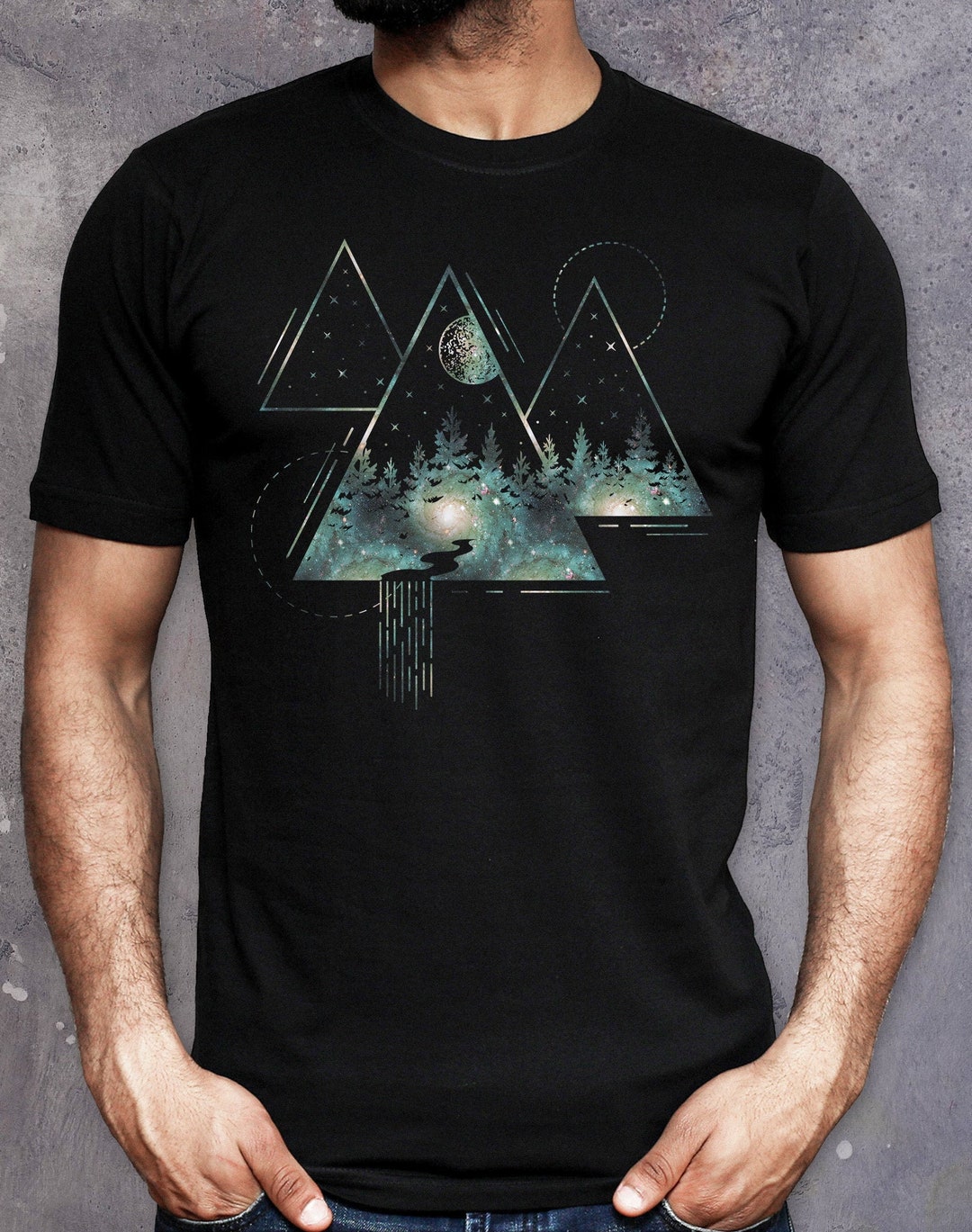 Mens Nature T Shirt Forest Trees Mountain Adventure Tee Hiking Camping ...