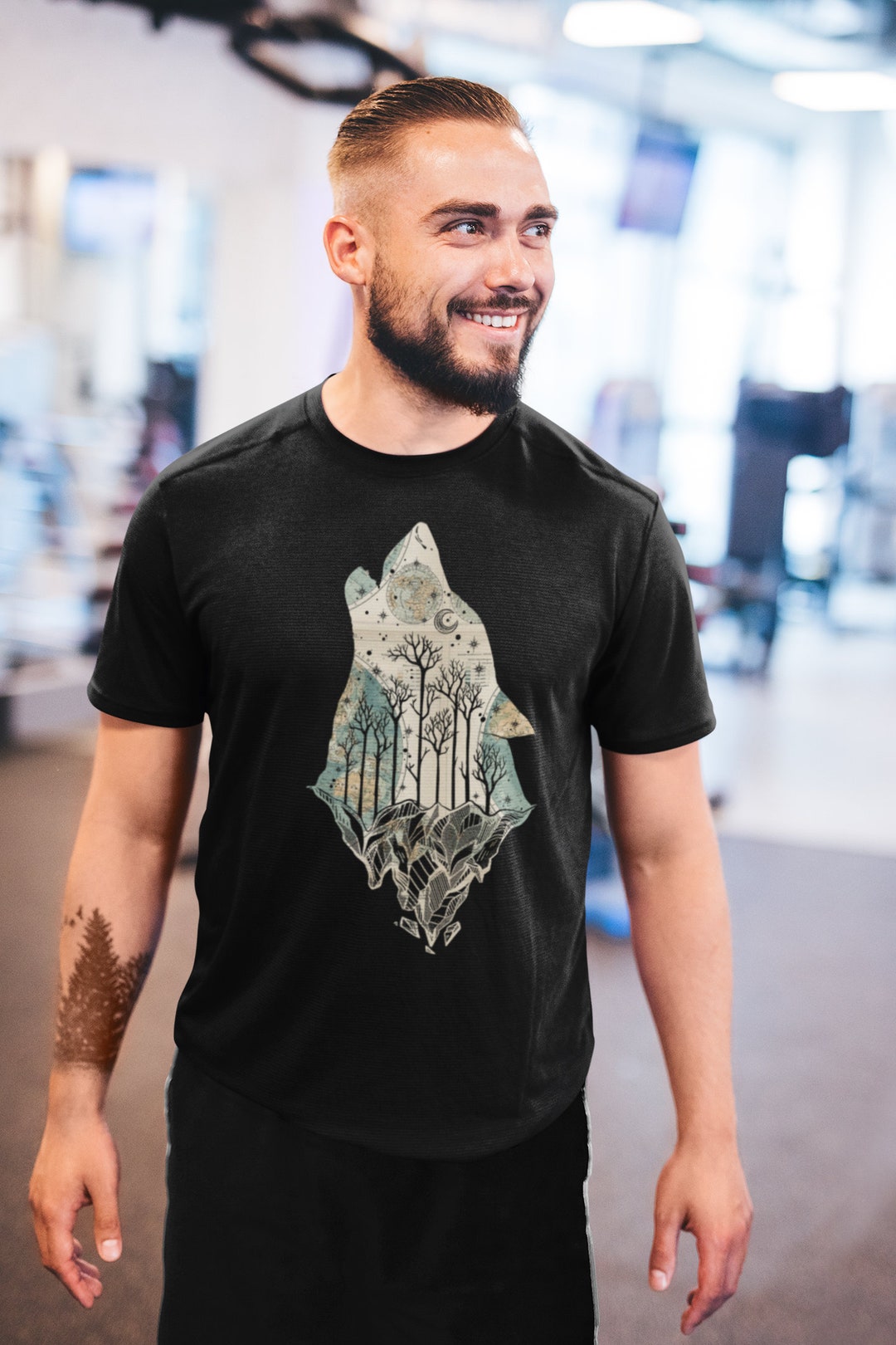 Howling Wolf Map Shirt Wolves Forest Graphic Tee Wildlife Animal ...