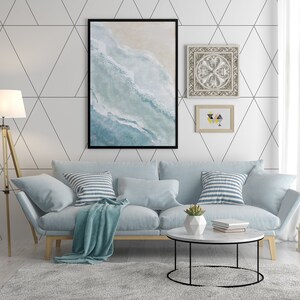 Abstract Waves Print Aerial Ocean Wall Decor Blue Coastal Summer Poster ...