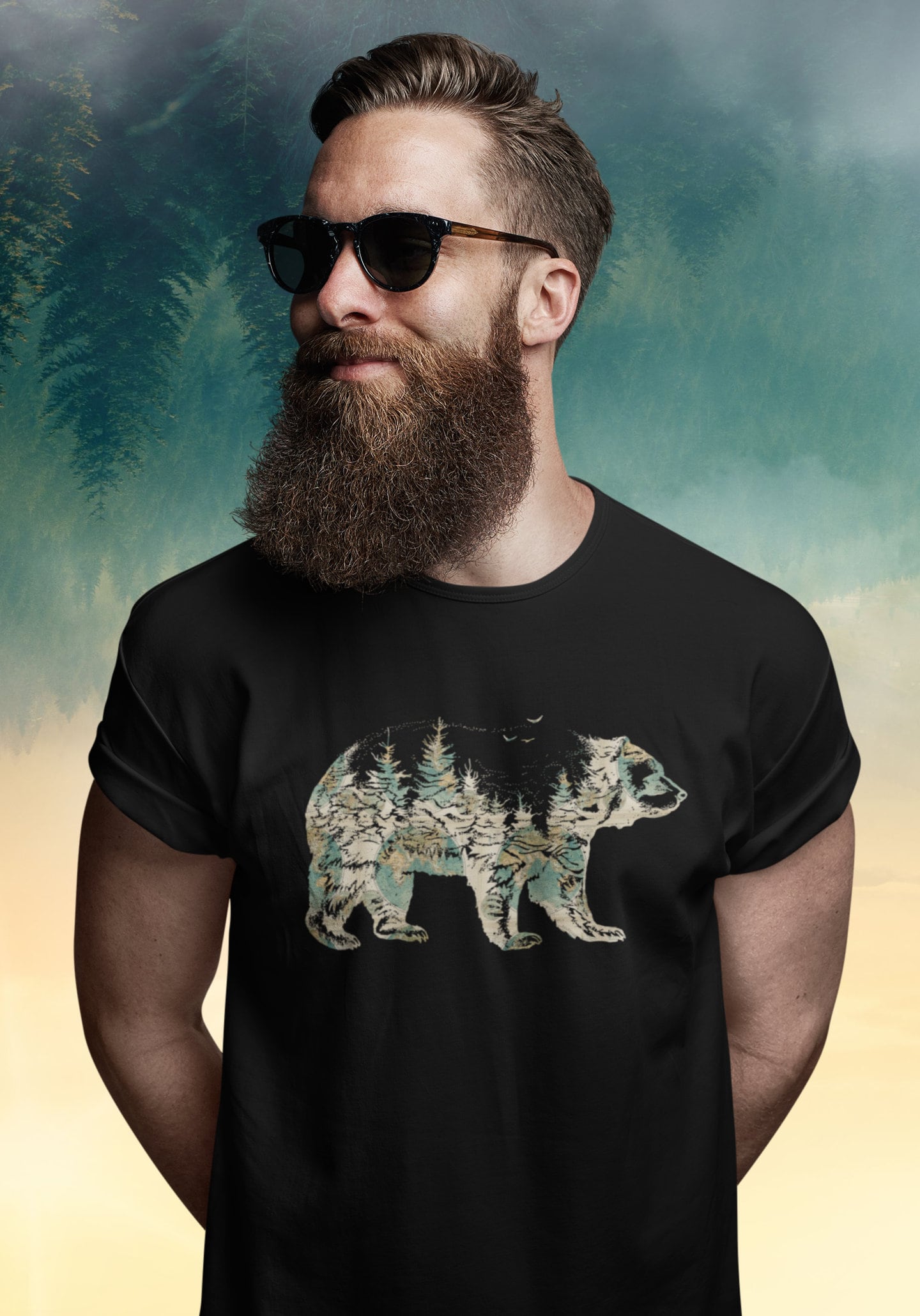 Bear Forest T Shirt - Bear Map Print Graphic Shirt - Nature Adventure ...