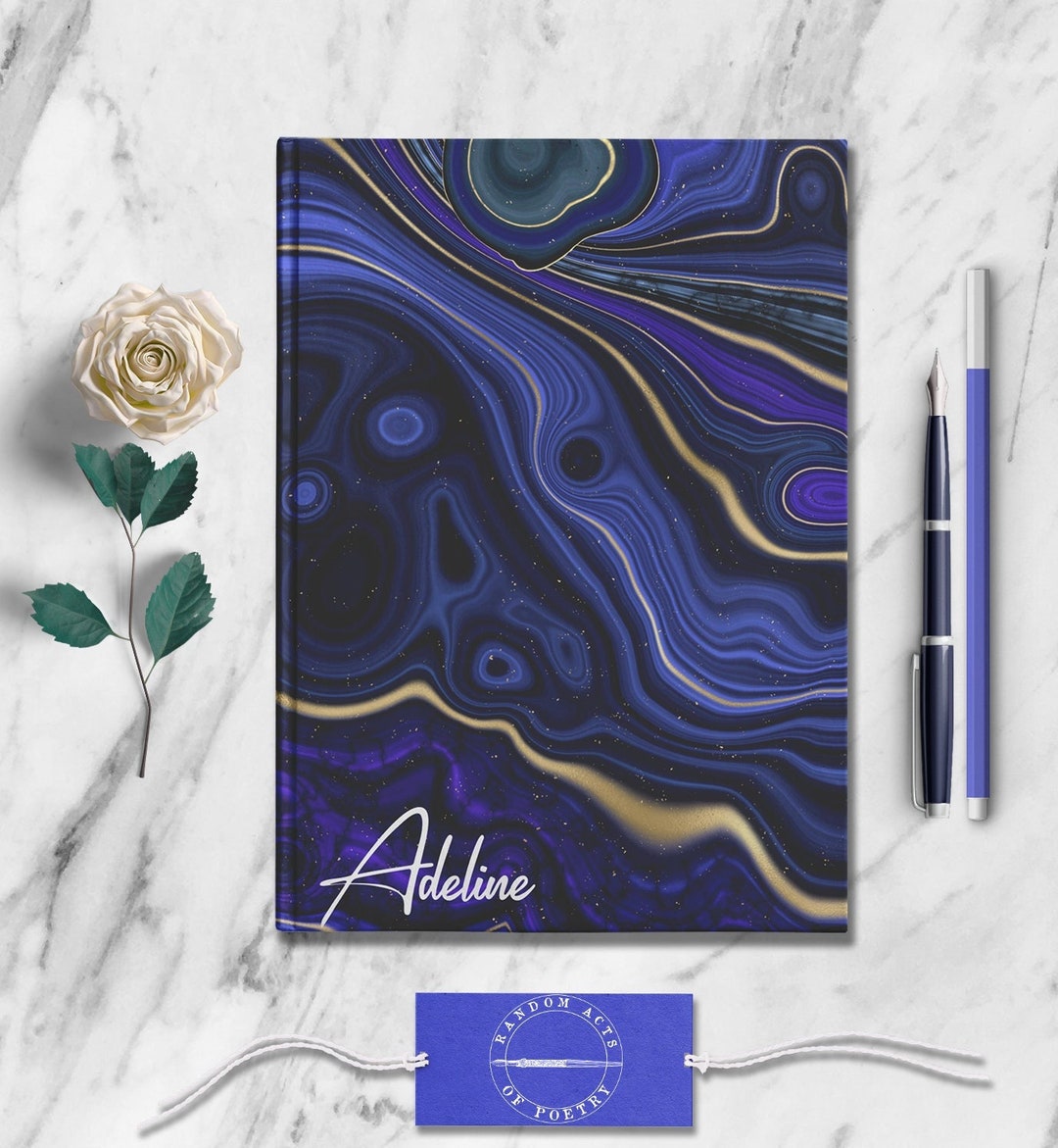 Personalized Marble Journal - Abstract Blue Gold Writing Notebook - Etsy